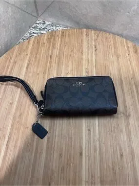 Coach | Bags | Coach Black Signature Zip Around Wristlet Double Zip ...